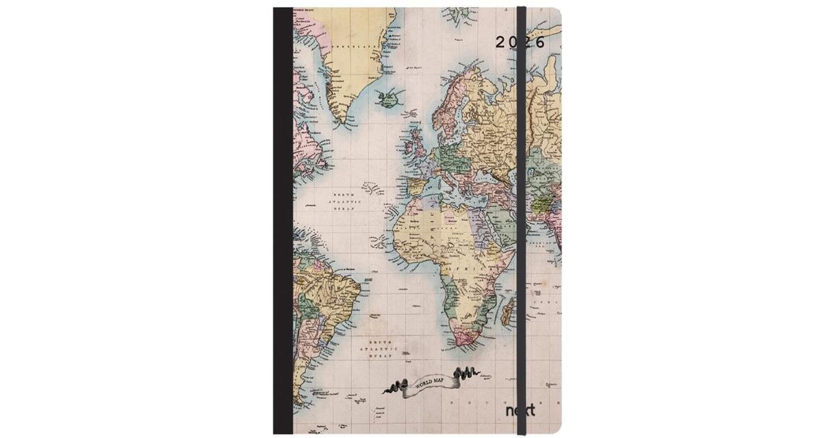 Ημερολόγιο ημερήσιο με λάστιχο Next Trends Flexi 2026 14x21εκ World Map ...